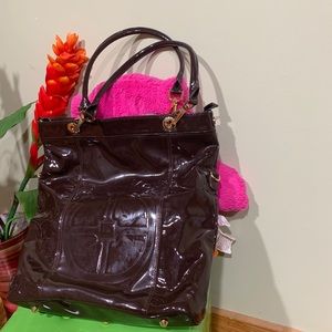 IMAN | Bags | Iman Brown Deep Tote Gold Hardware Patent Leather | Poshmark